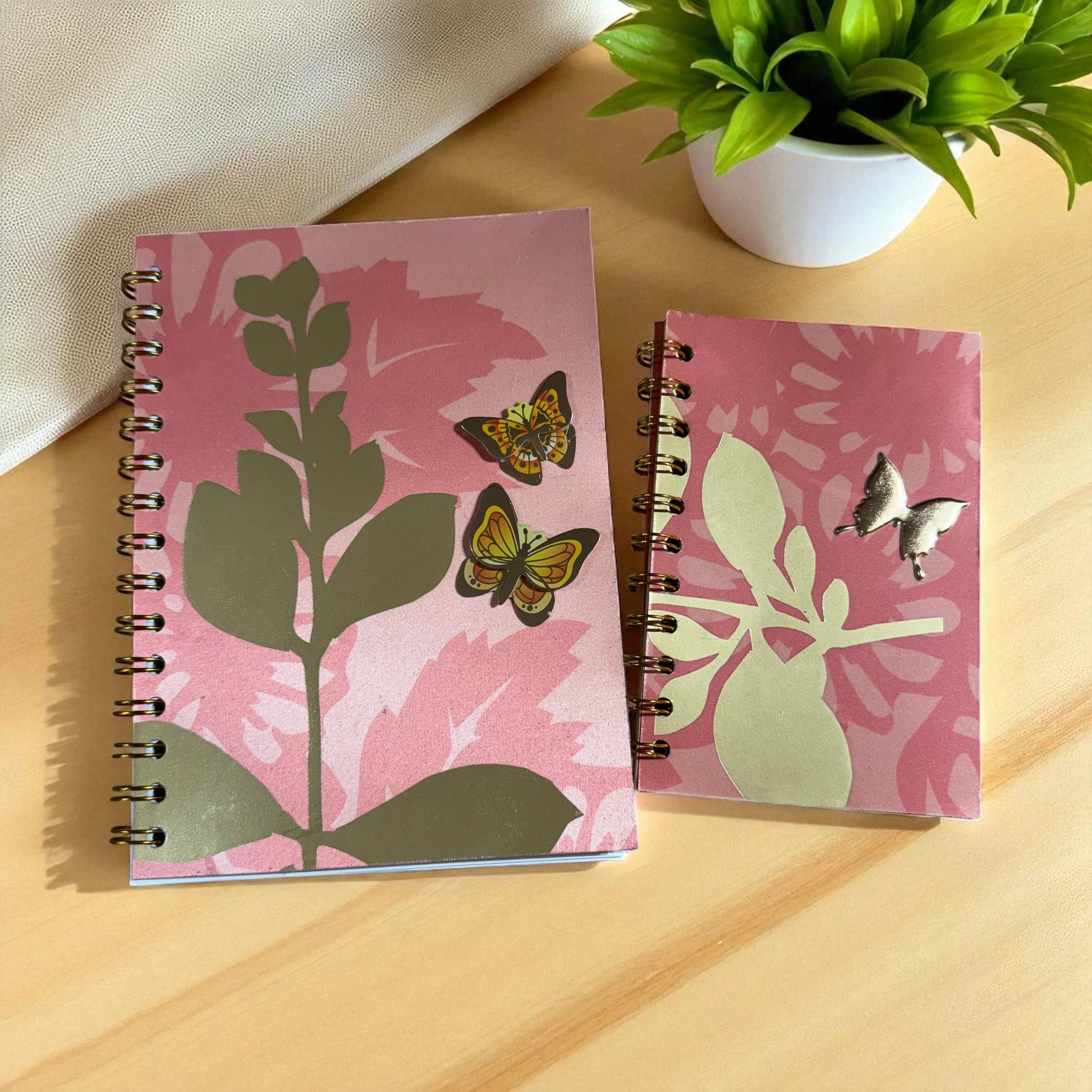 Sunset Coral and Gold. Medium and mini softcover spiral bound journal ...